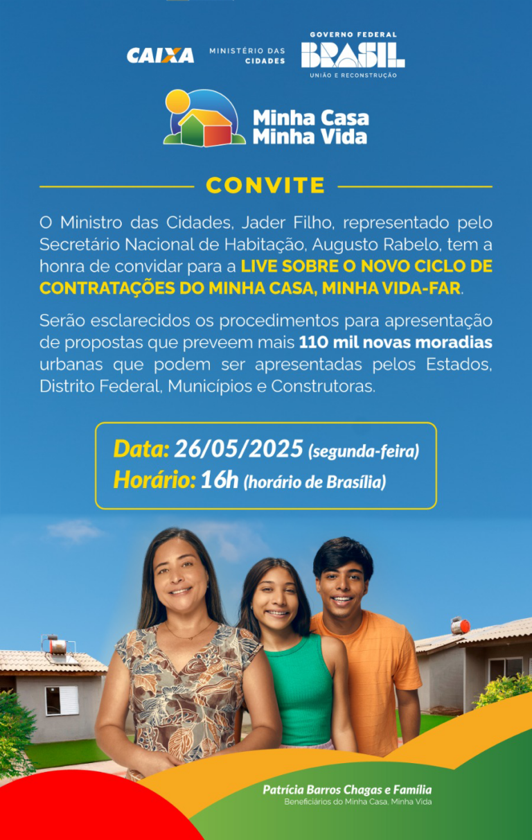 Live do MCID sobre o novo ciclo de contratações do MCMV-FAR será nesta ...